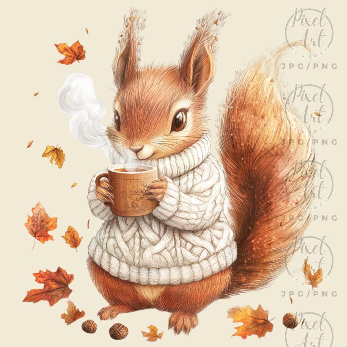 Fall Squirrel Clipart Cozy Autumn Squirrel Art Woodland Animal ...