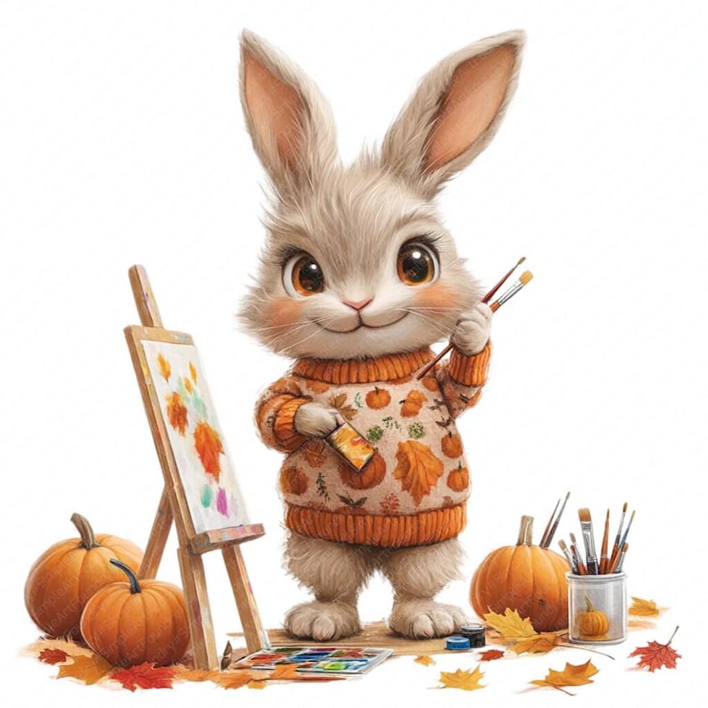 Fall Bunny Clipart Set | Cozy Sweater, Autumn Leaves (28 Pngs) - Etsy