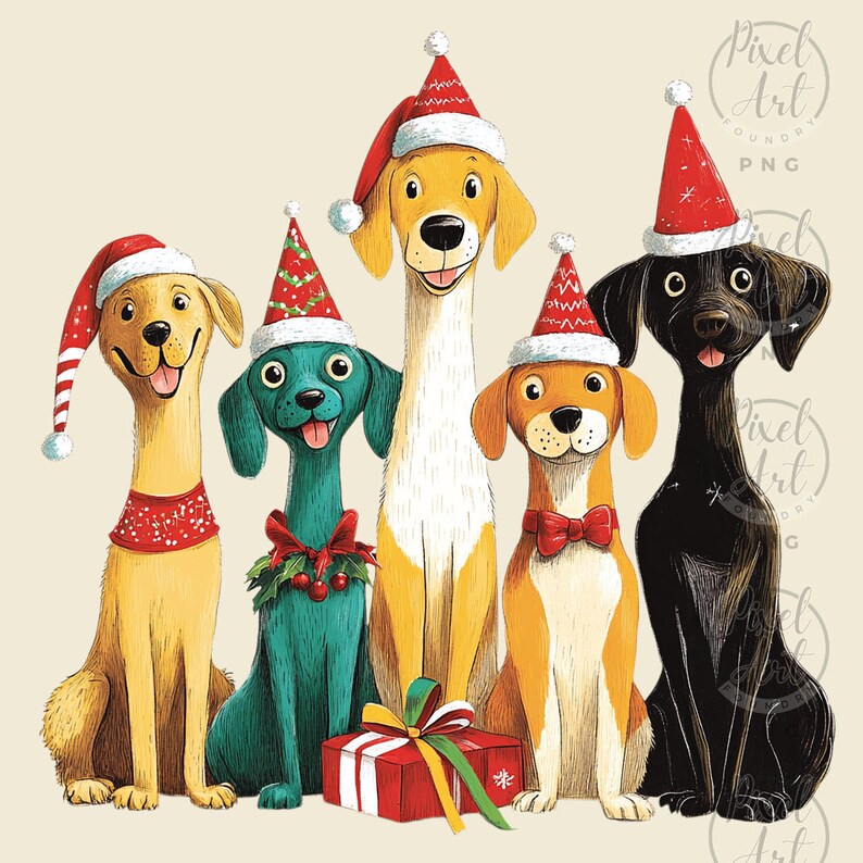 Christmas Dogs Clipart: Festive Holiday Hats, Scrapbooking (PNG) - Etsy