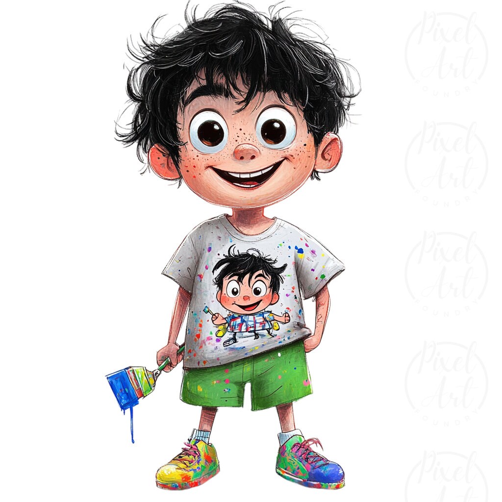 Frizzy-haired Boy Clipart: Playful Cartoon Kids (25 Pngs) - Etsy