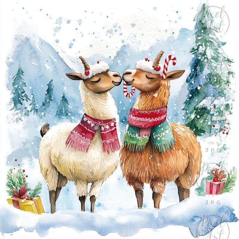 Festive Holiday Llamas Clipart Christmas Decor Quirky Crafts ...