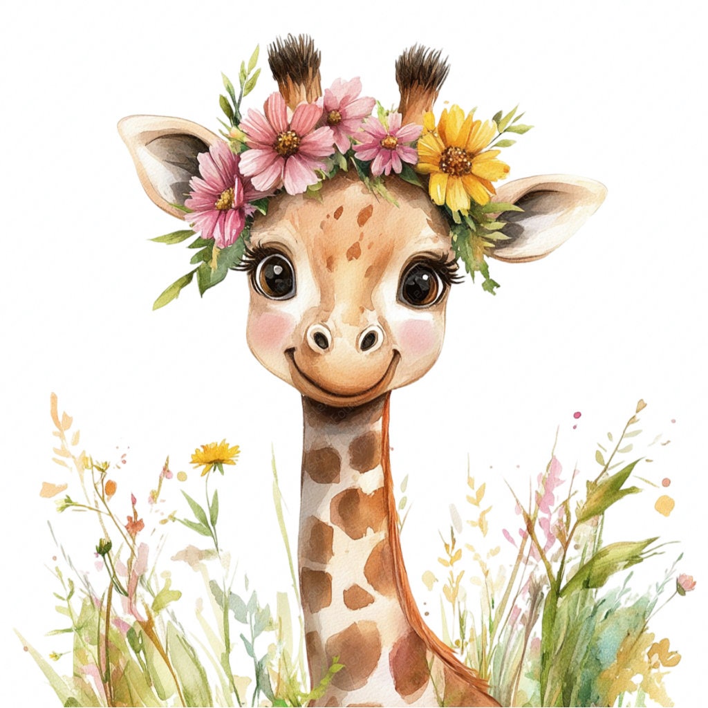 Tropical Giraffe Clipart Set, 21 Pngs, Cute Safari Animal Illustrations ...
