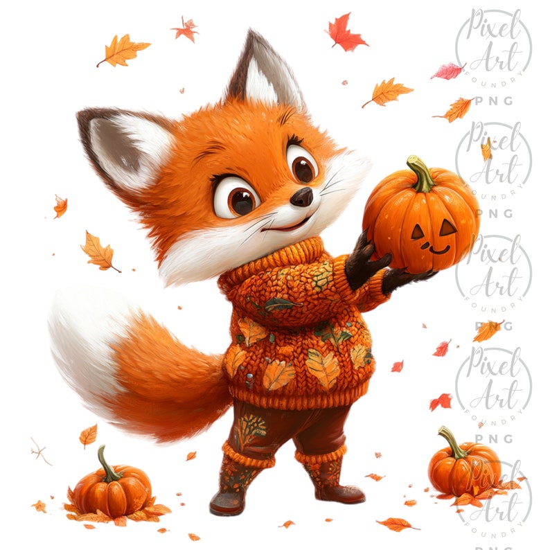 Fall Fox Clipart Set, 24 Pngs, Cozy Foxes With Leaves and Sweaters ...