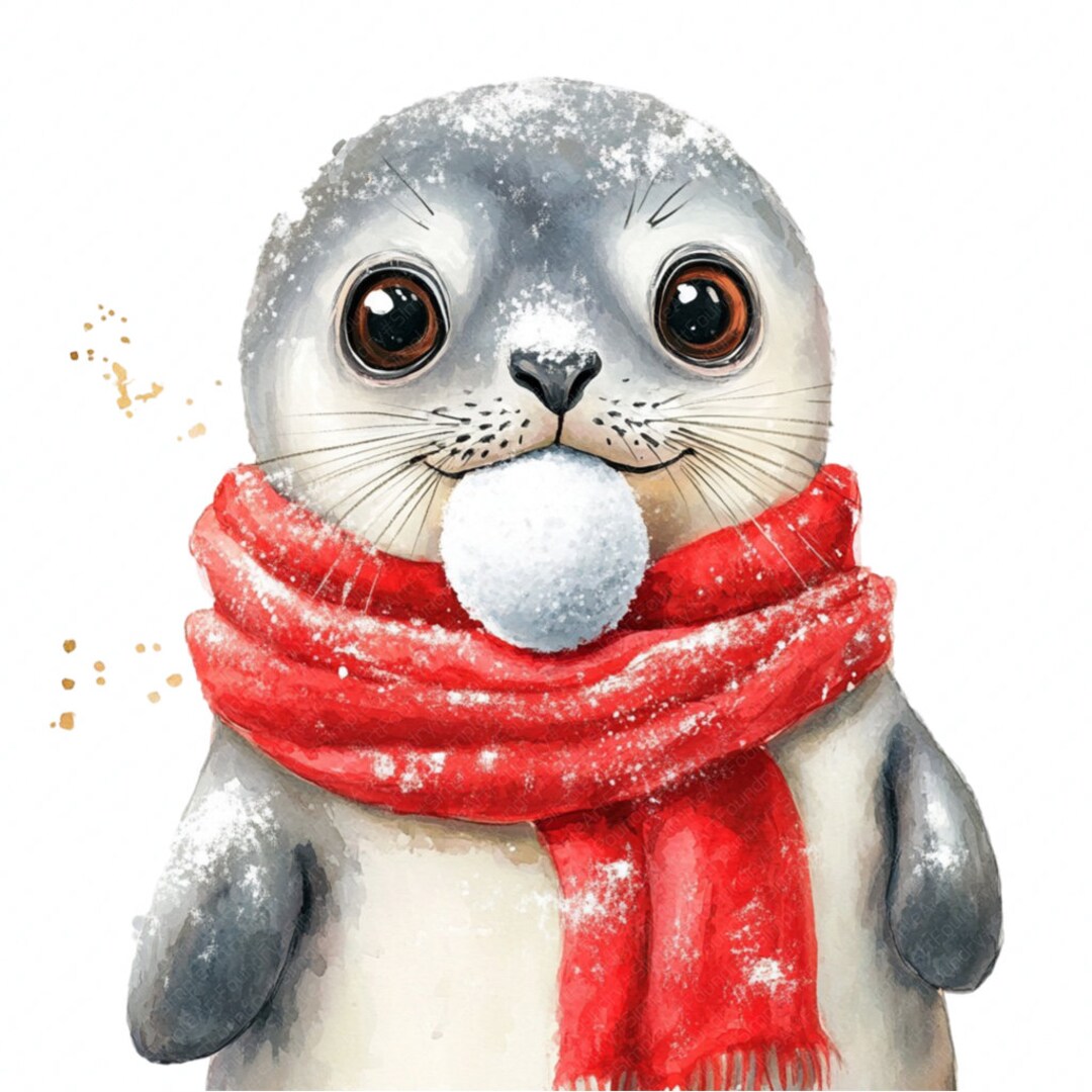 Holiday Baby Seal Clipart Set, 23 Pngs, Cute Seals With Red Scarves ...