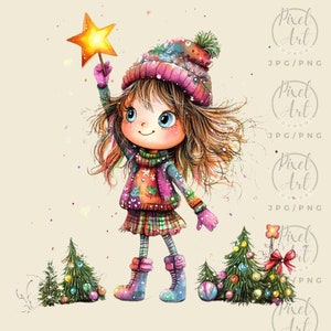Quirky Girl Christmas Clipart Festive Girl Decorating Christmas Tree ...