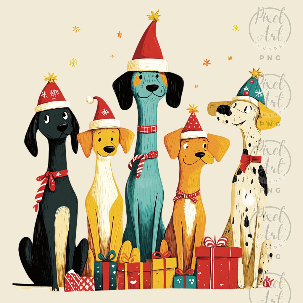 Christmas Dogs Clipart: Festive Holiday Hats, Scrapbooking (PNG) - Etsy