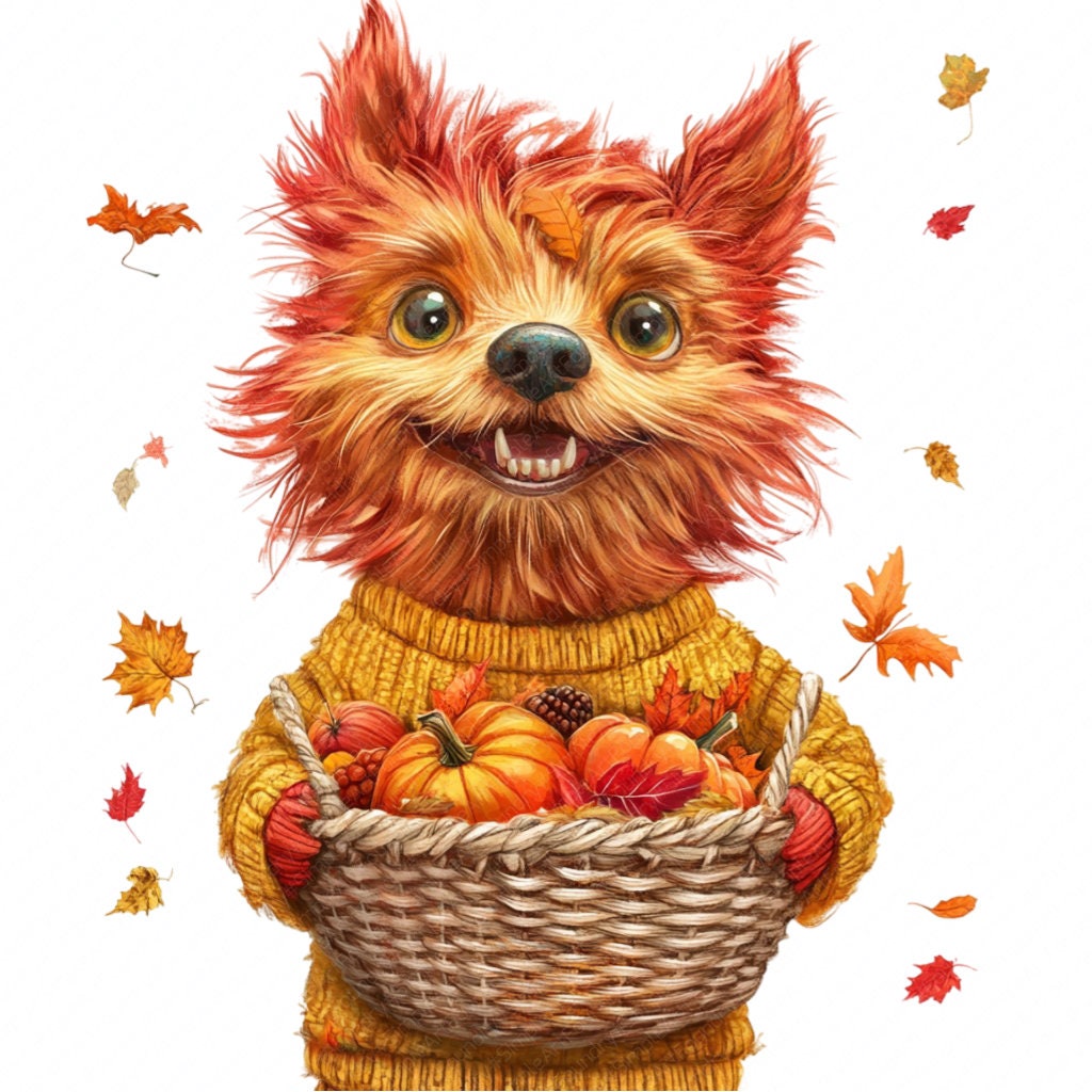 Festive Fall Dog Clipart Set, 18 Pngs, Cute Dogs With Pumpkins and ...