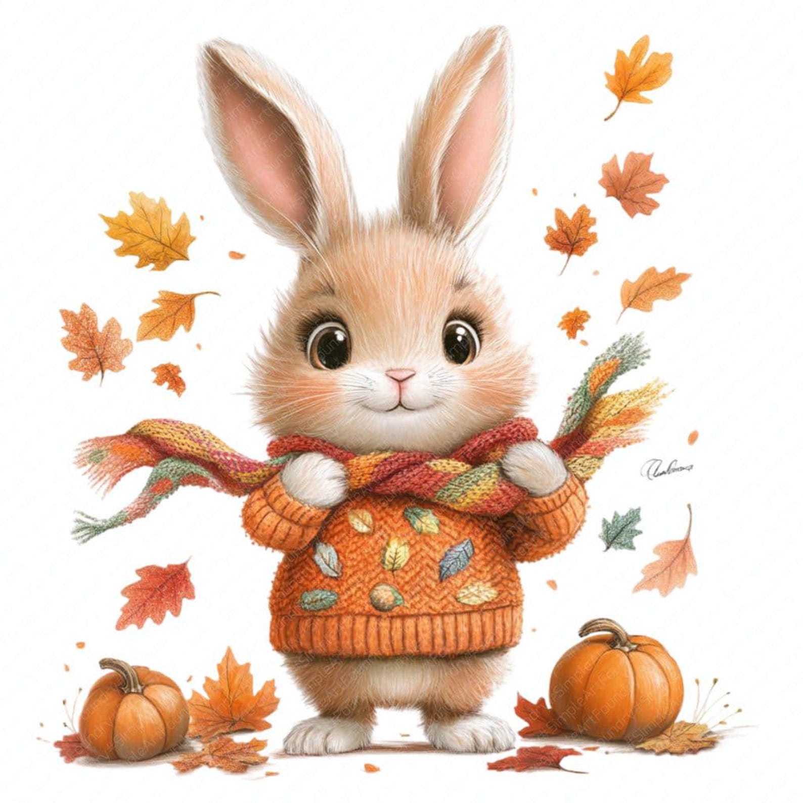 Fall Bunny Clipart Set | Cozy Sweater, Autumn Leaves (28 Pngs) - Etsy