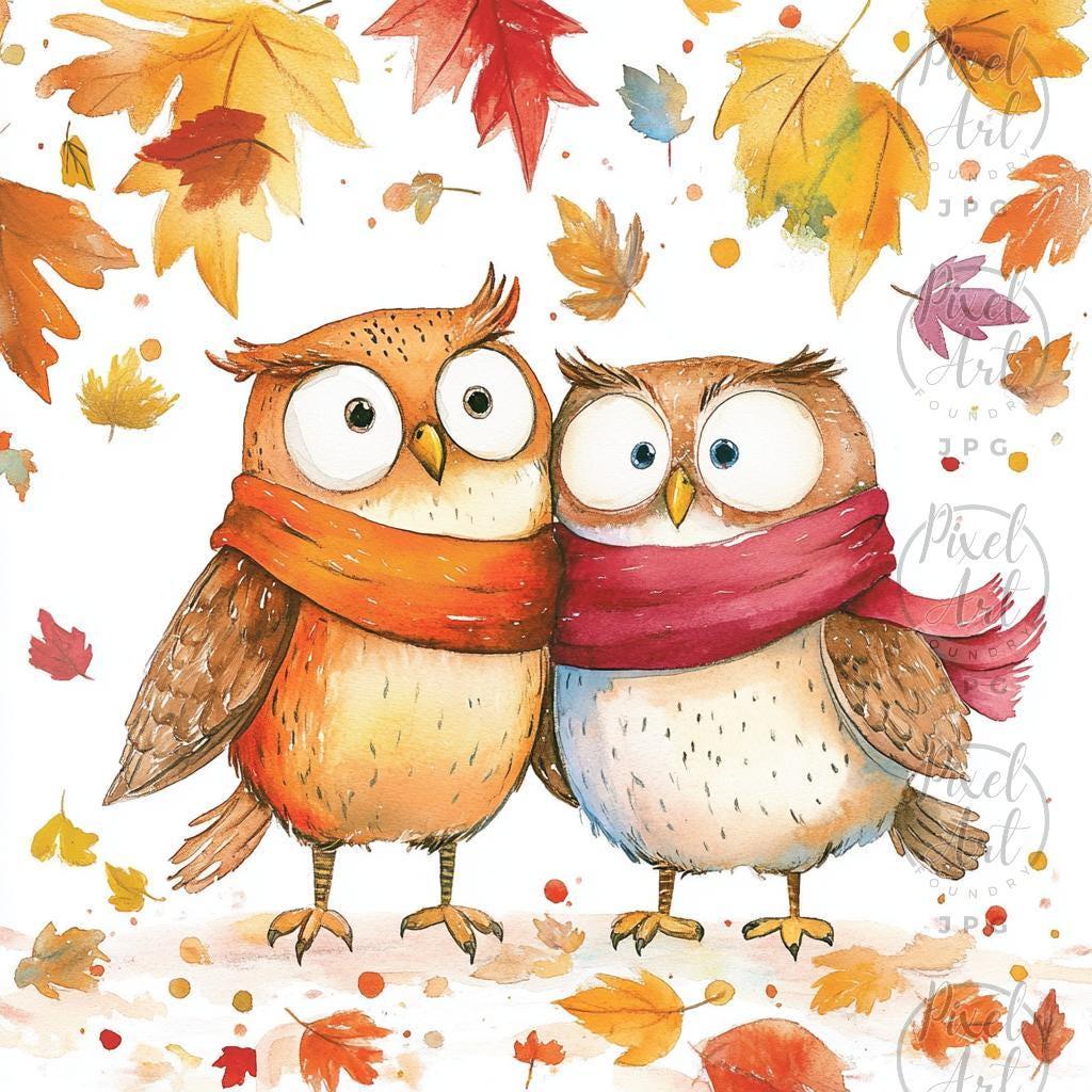 Quirky Owl Clipart: Watercolor Autumn Owls (digital Download) - Etsy
