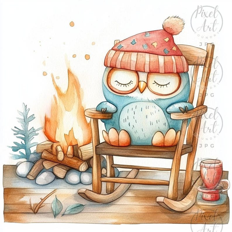 Cozy Woodland Animal Clipart Winter Cabin JPG 20pcs; Raccoon Fox ...