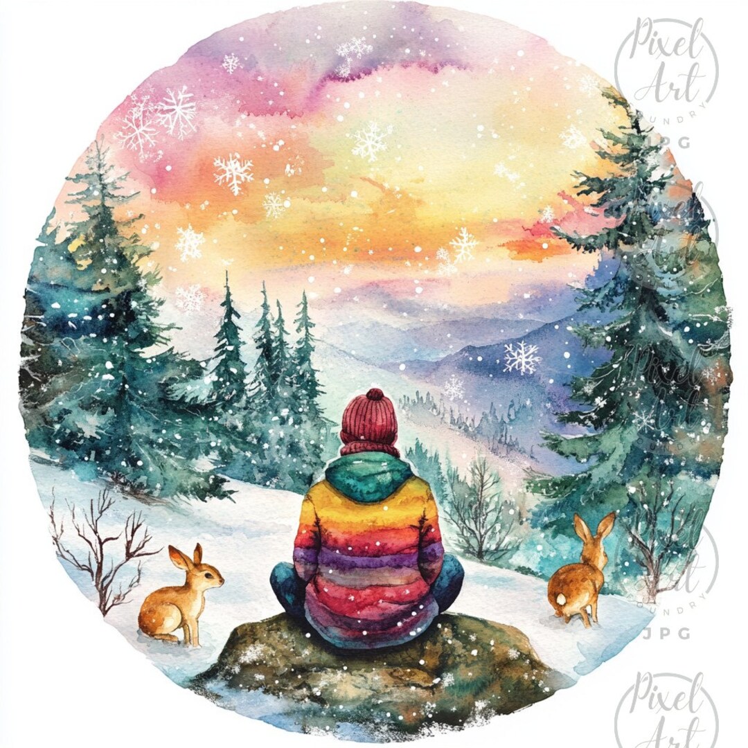 Christmas Hikers Clipart Festive Hiking Winter Wonderland Art Holiday ...