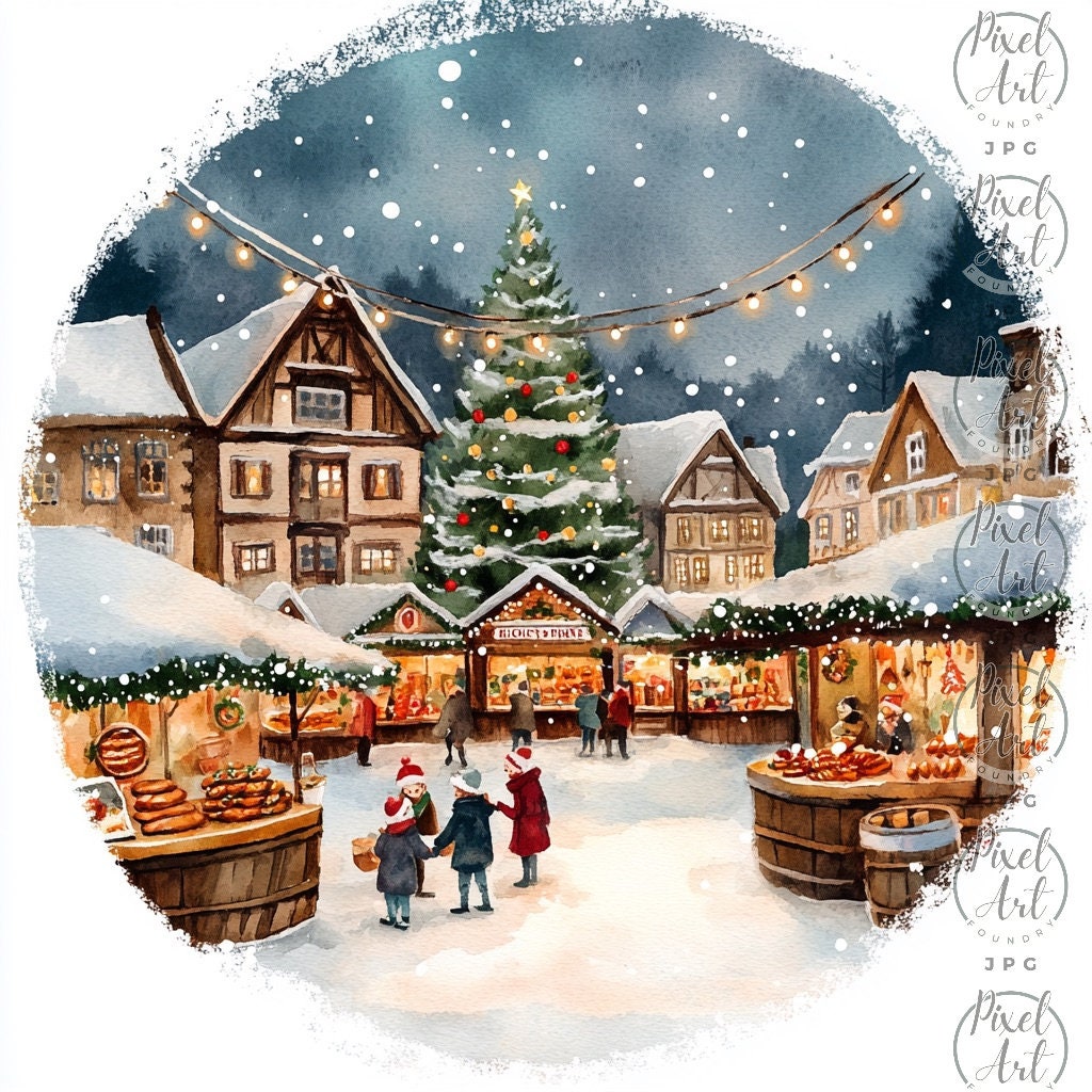 German Christmas Market Clipart: Winter Festival Scenes (jpgs) - Etsy