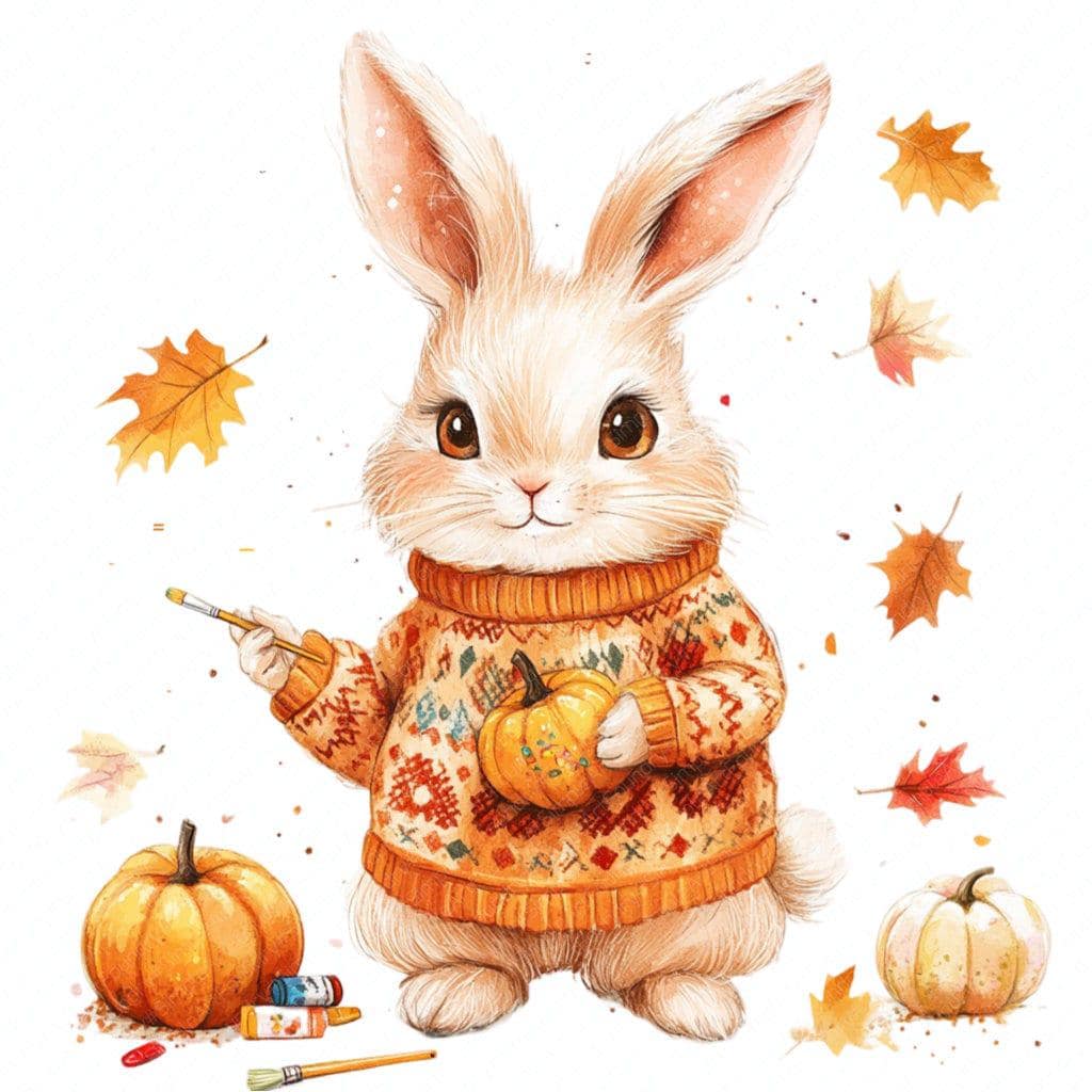 Fall Bunny Clipart Set | Cozy Sweater, Autumn Leaves (28 Pngs) - Etsy
