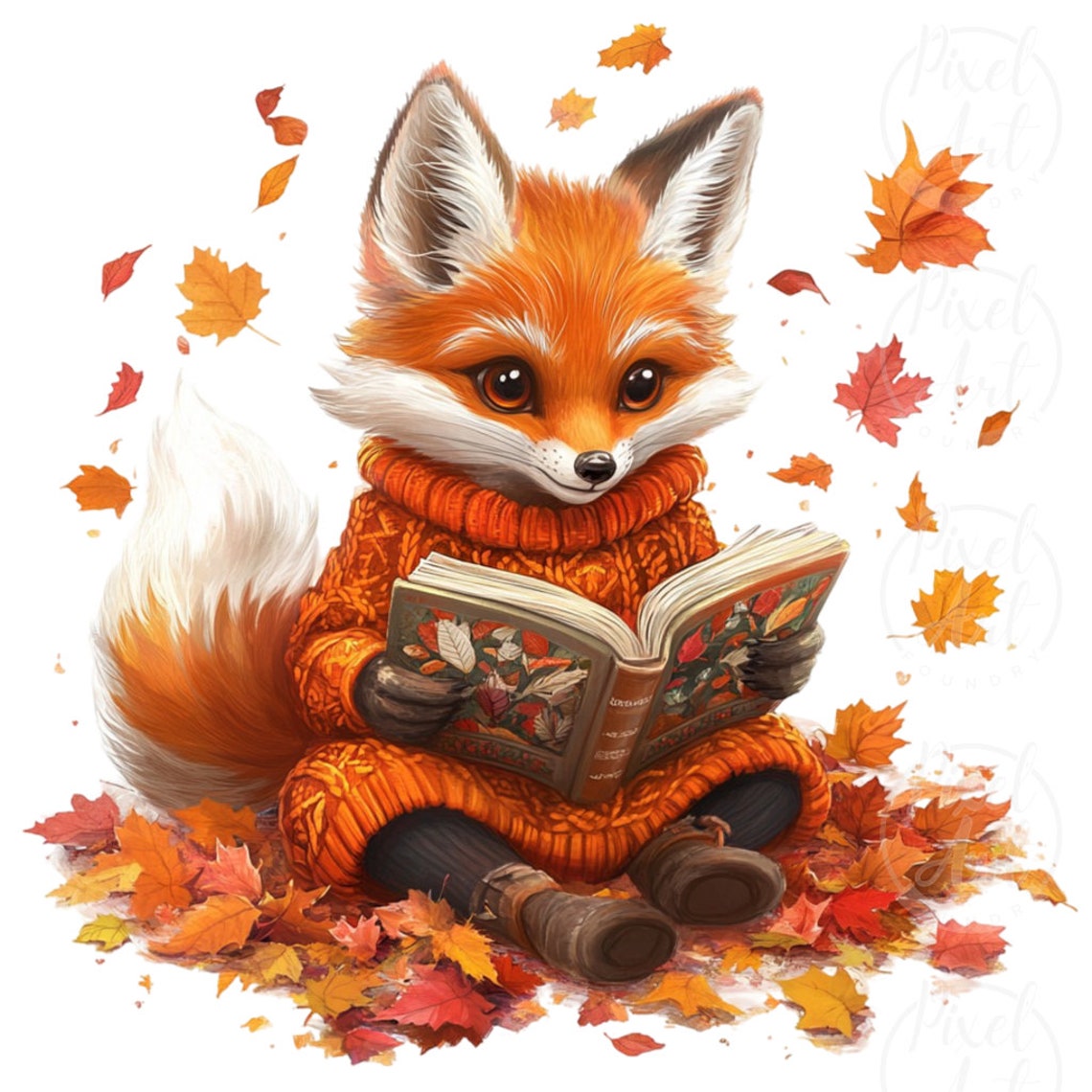 Fall Fox Clipart Set, 28 Pngs, Cozy Foxes With Leaves and Sweaters ...