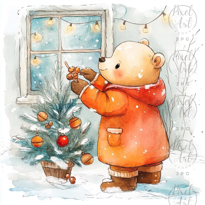 Cozy Woodland Animal Clipart Winter Cabin JPG 20pcs; Raccoon Fox ...