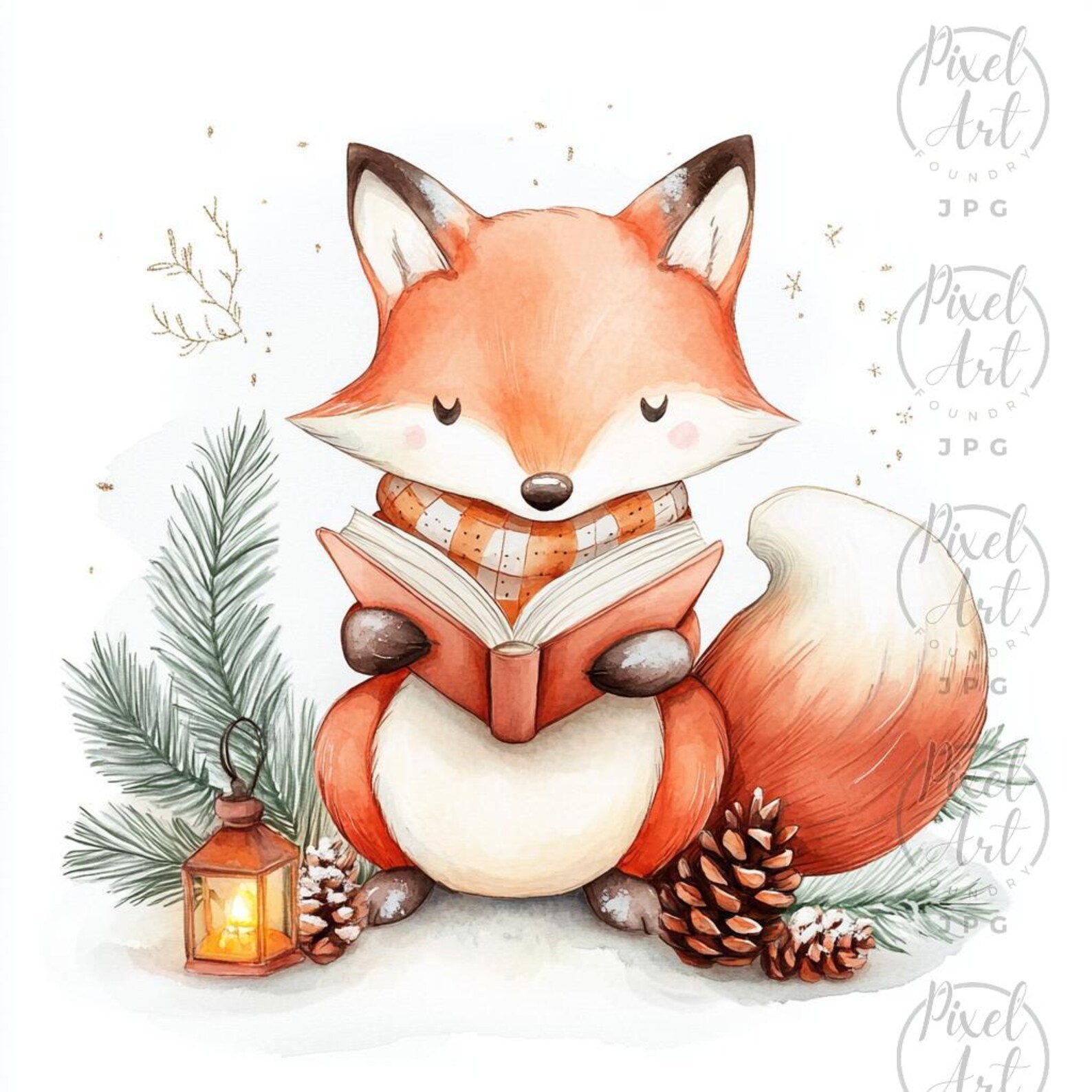 Cozy Woodland Animal Clipart Winter Cabin JPG 20pcs; Raccoon Fox ...