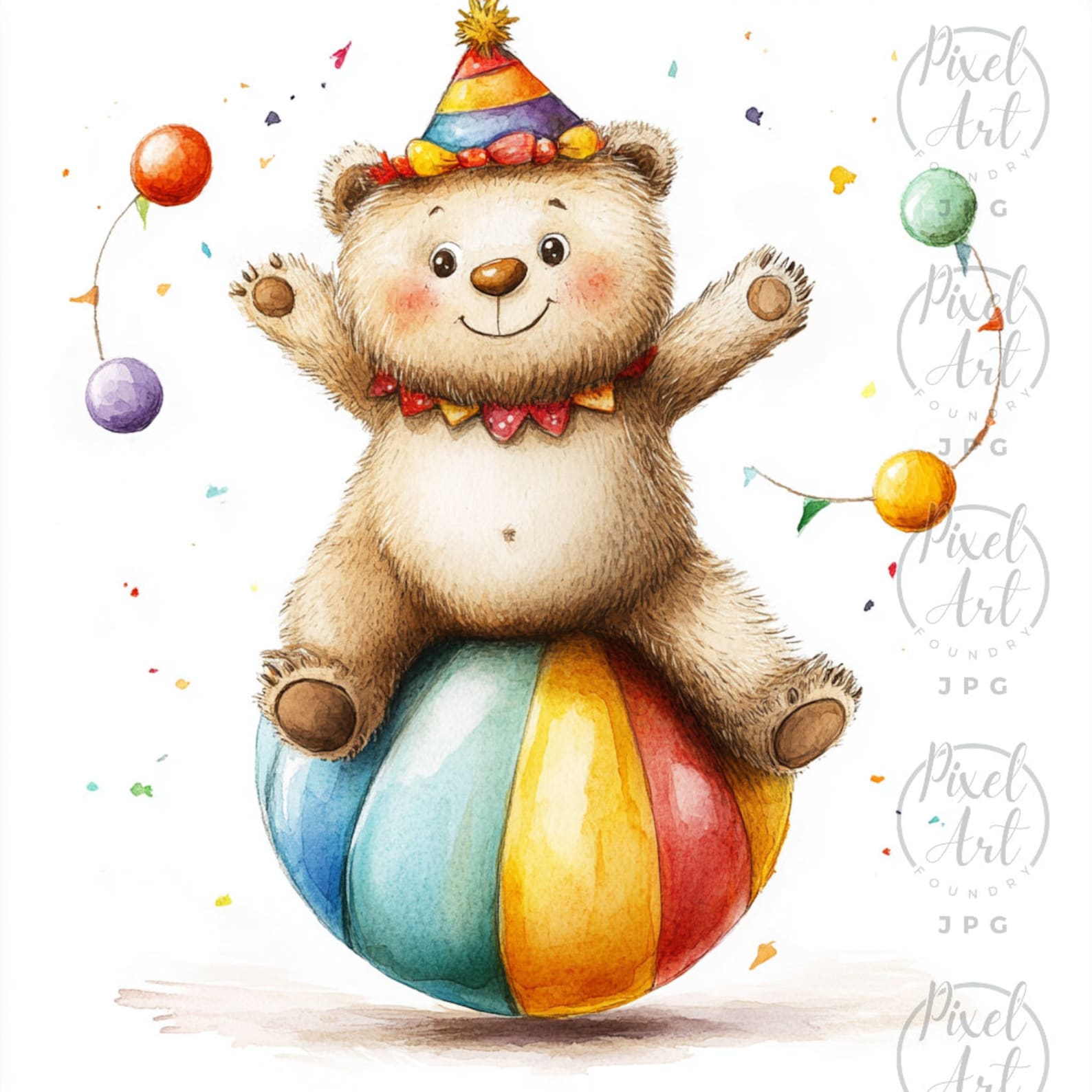 Balancing Bears Clipart, 18 Whimsical Circus Bear Jpgs, Colorful Bear ...