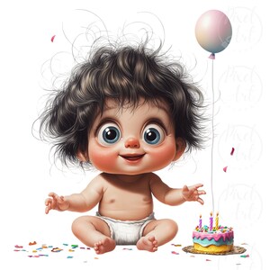 Quirky Baby Clipart, 15 Gender-neutral Pngs, Cute Frizzy-haired Babies ...