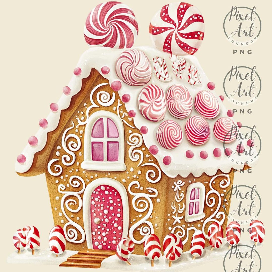 Festive Gingerbread House Clipart Set, 33 Pngs, Candy Christmas Houses ...