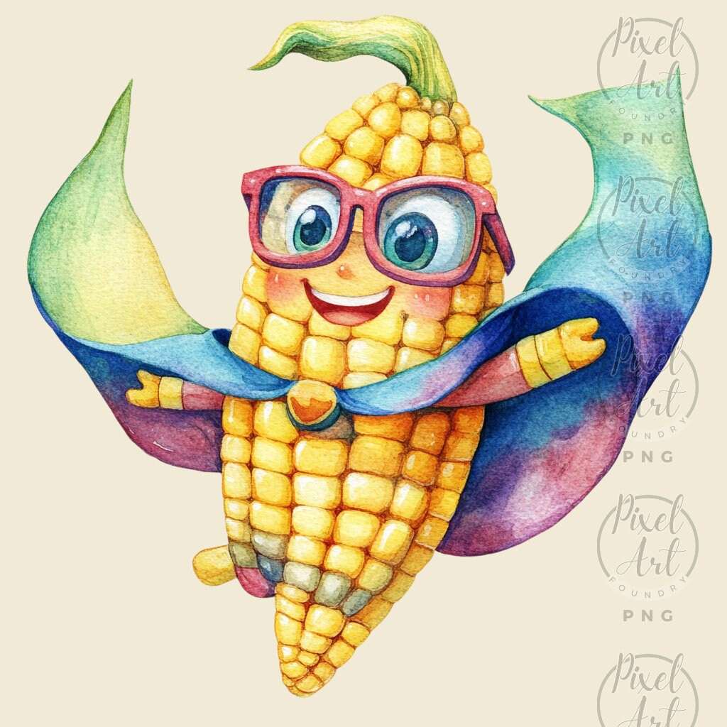 Corny Crusaders Clipart Set Cute Corn Characters Superhero Corn ...