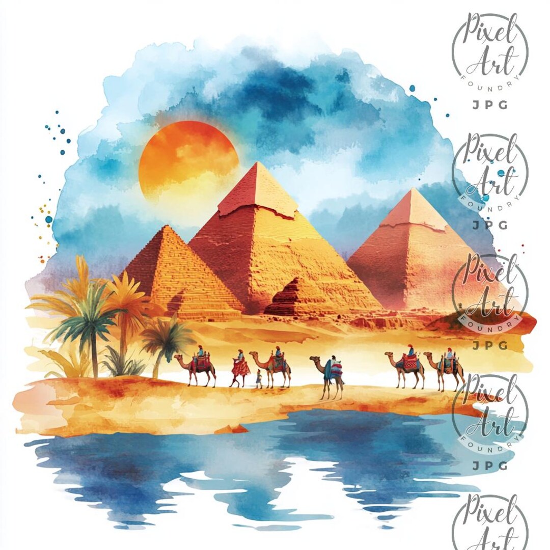 Egypt Landmarks Clipart Pyramids Sphinx Nile Temples 24 JPG Travel ...