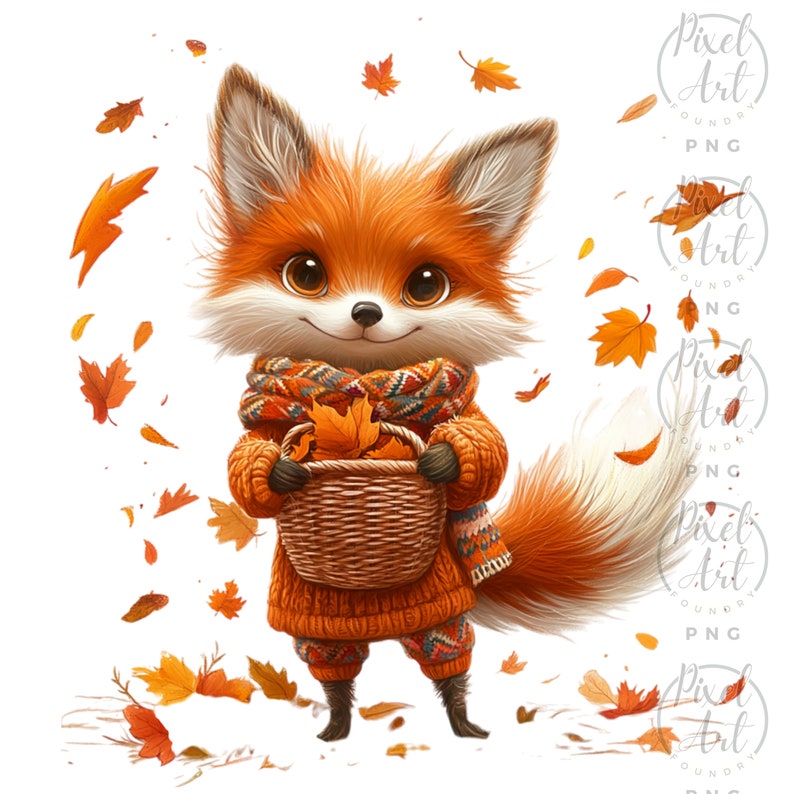 Fall Fox Clipart Set, 24 Pngs, Cozy Foxes With Leaves and Sweaters ...