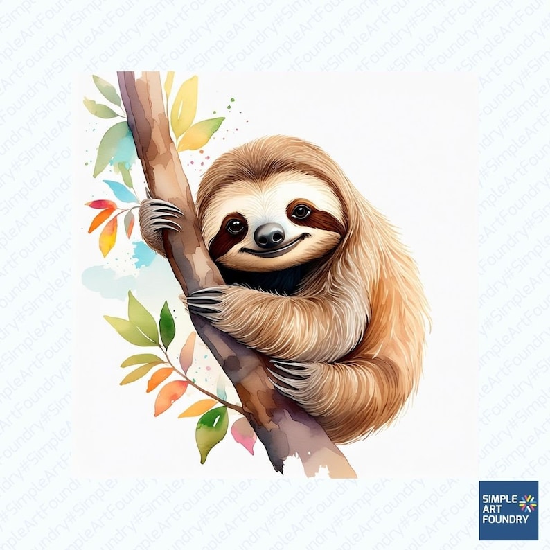 16 Baby Sloth Clipart | Cute JPG Sloths | Watercolor Animals for ...