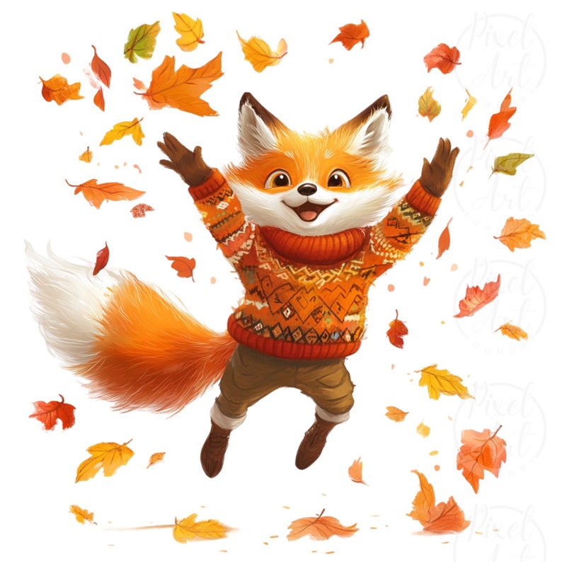 Fall Fox Clipart Set, 28 Pngs, Cozy Foxes With Leaves and Sweaters ...