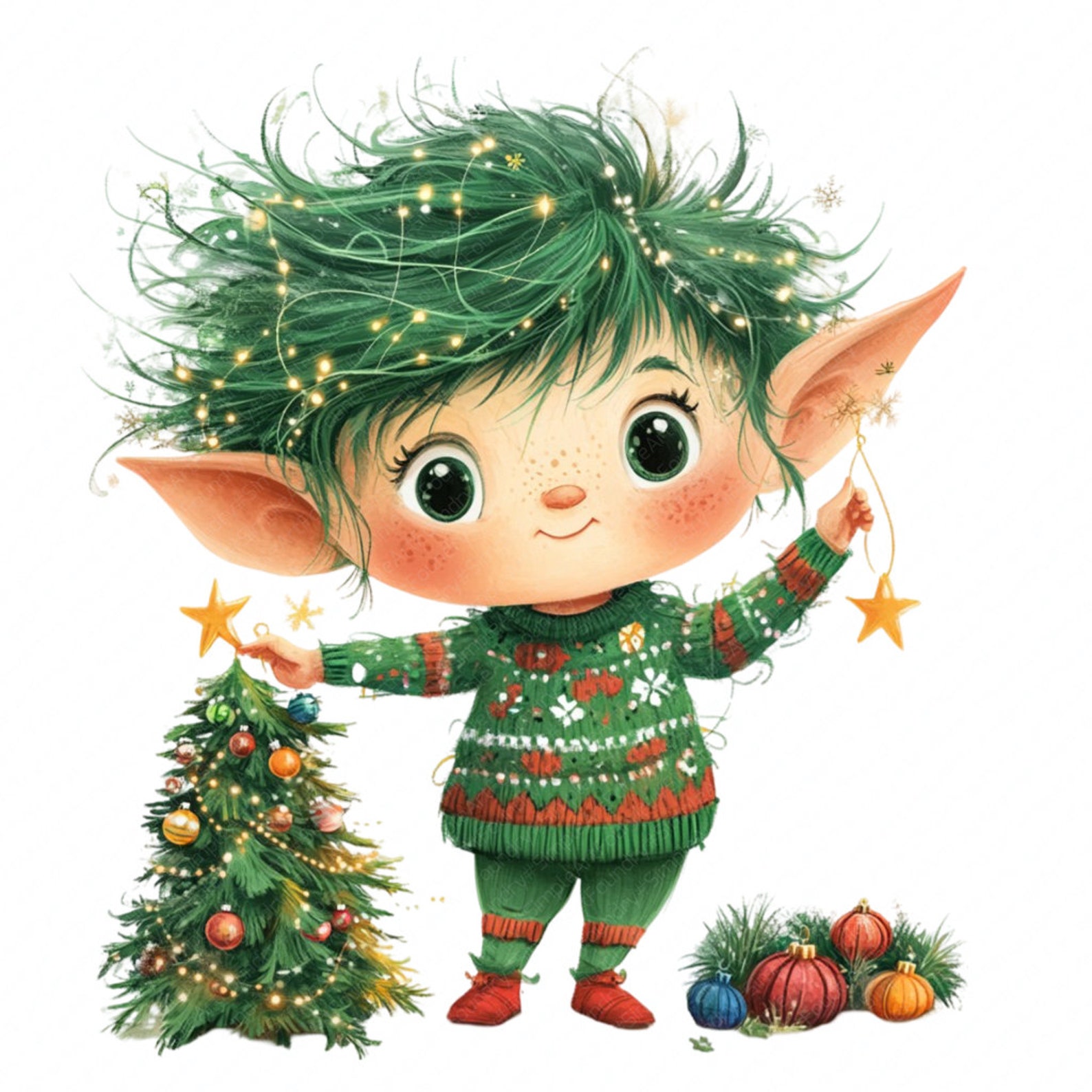 Green Elf Christmas Clipart Set, 21 Pngs, Cute Elves Trees & Gifts, Holiday Crafts and Decor ...