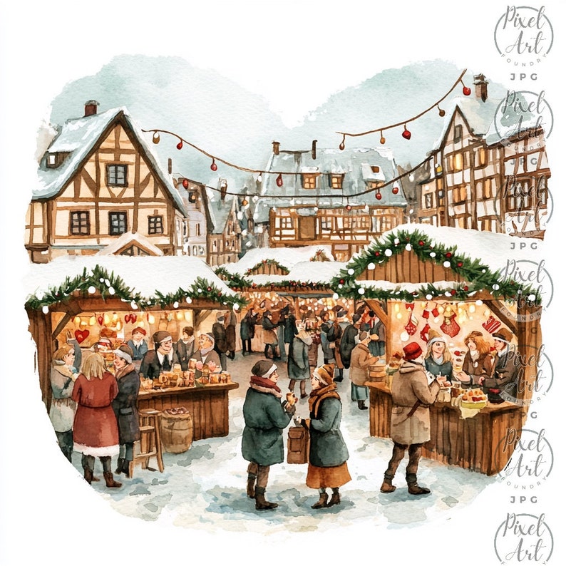 German Christmas Market Clipart: Winter Festival Scenes (jpgs) - Etsy UK