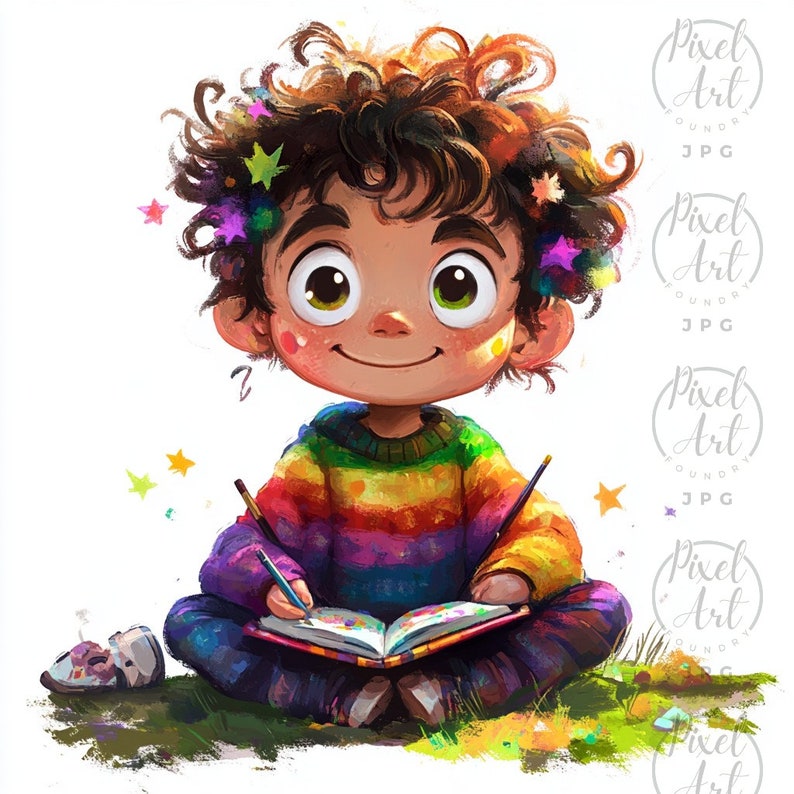 Whimsical Boy Clipart: Playful Kids Art, Scrapbooking (19 JPG) - Etsy