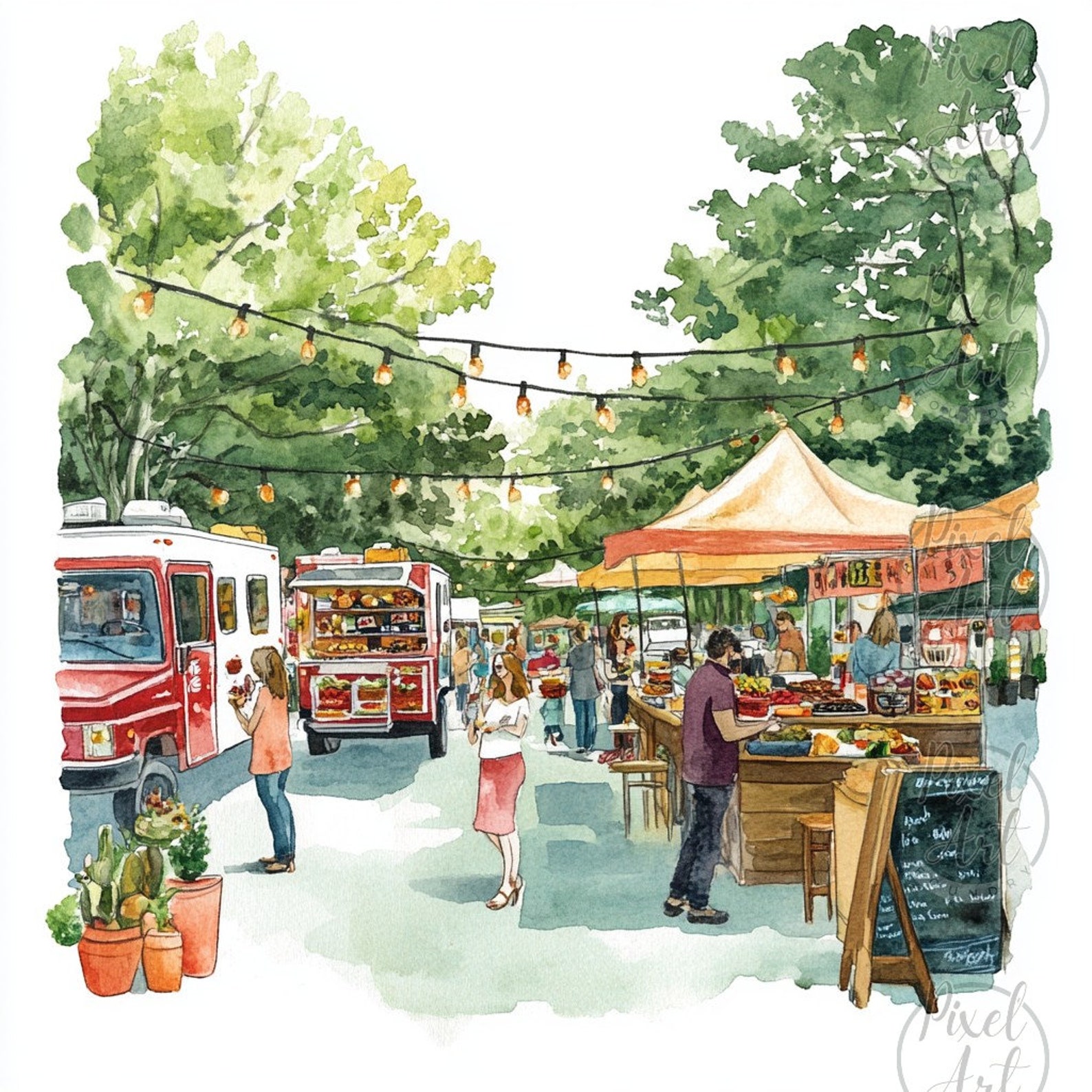 Festive Food Trucks Watercolor Clipart: Junk Journals, Scrapbooking (24 ...