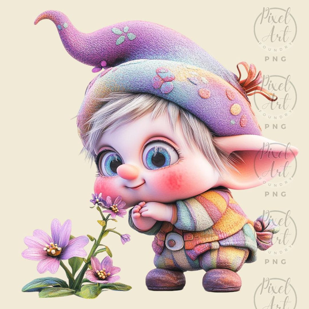 Purple Gnome Child Clipart Set: Whimsical Fantasy Art (18 PNG Files) - Etsy