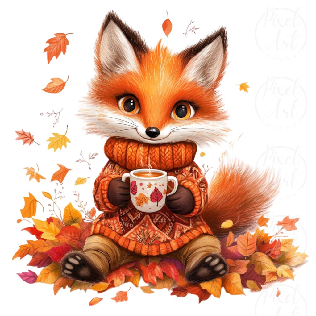 Fall Fox Clipart Set, 28 Pngs, Cozy Foxes With Leaves and Sweaters ...
