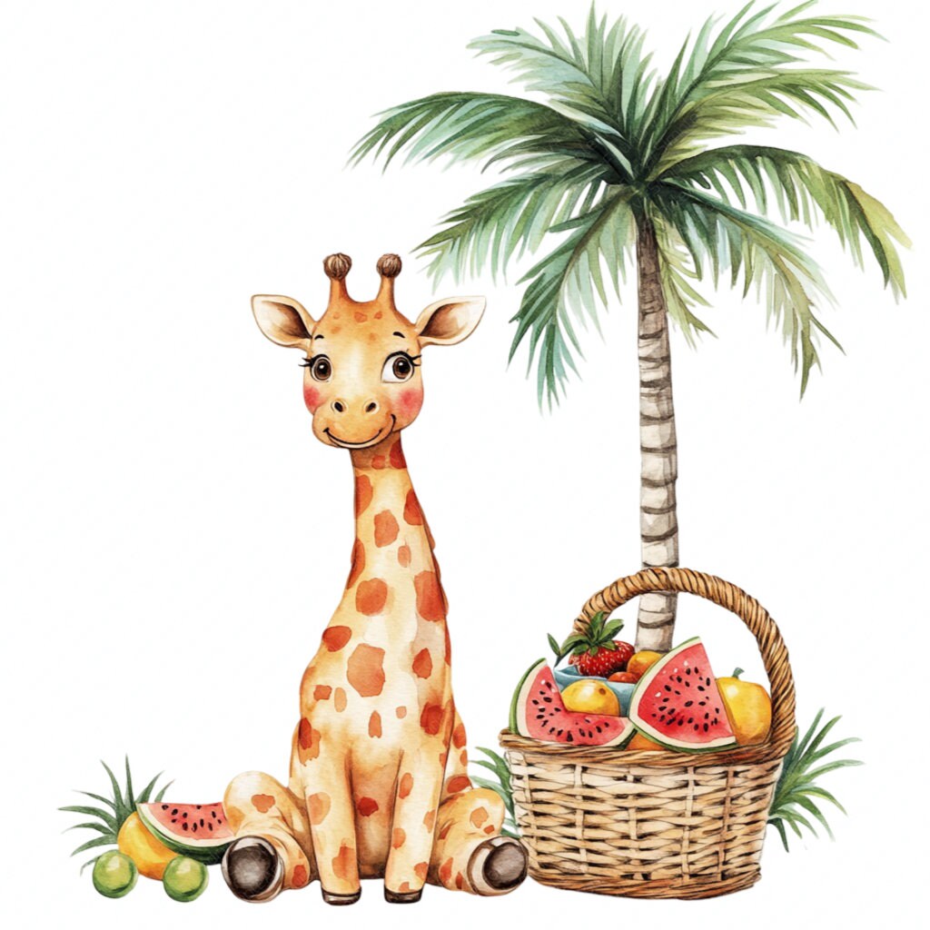 Tropical Giraffe Clipart Set, 21 Pngs, Cute Safari Animal Illustrations ...