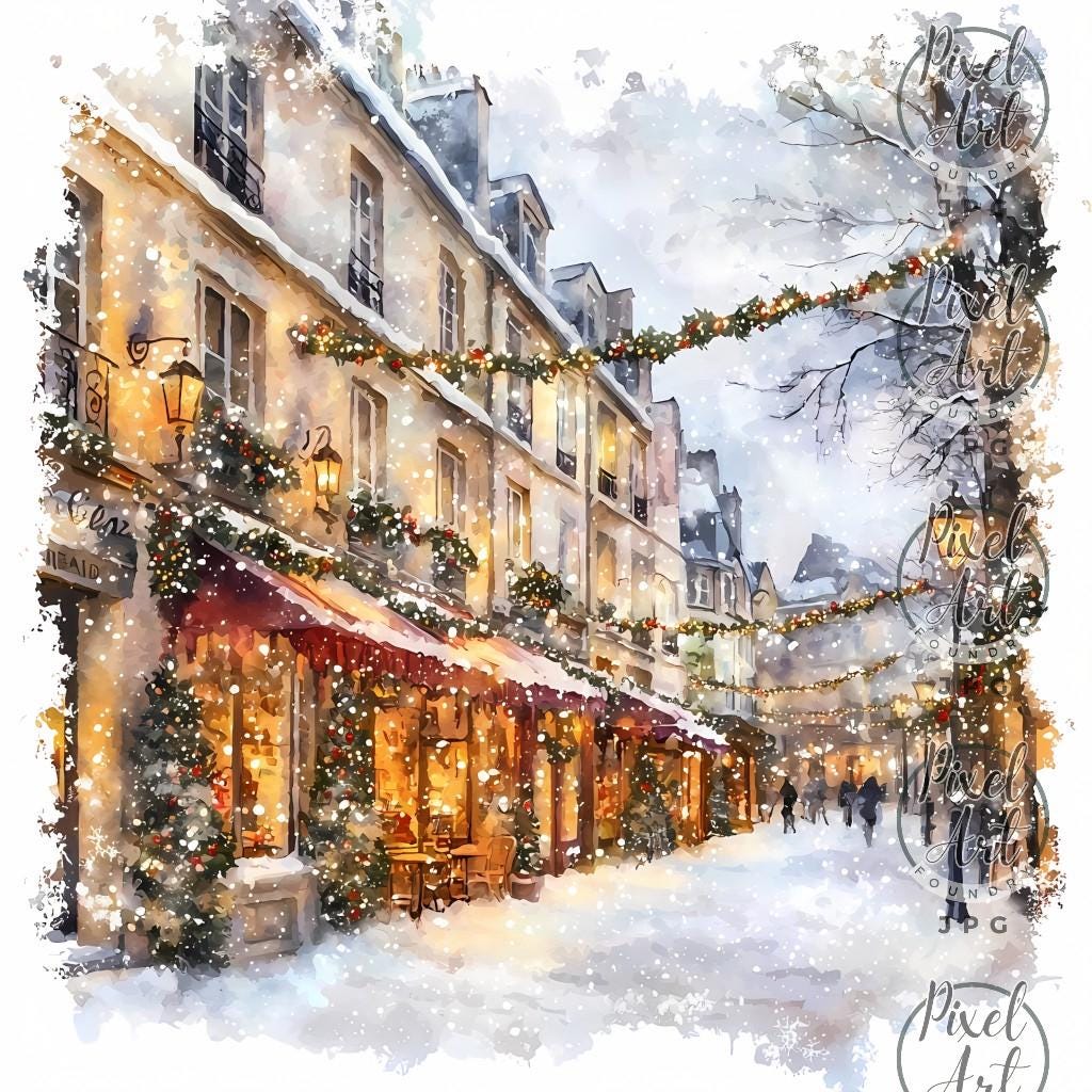 Traditional French Noël Christmas Clipart Pastel Watercolor Xmas Tree ...