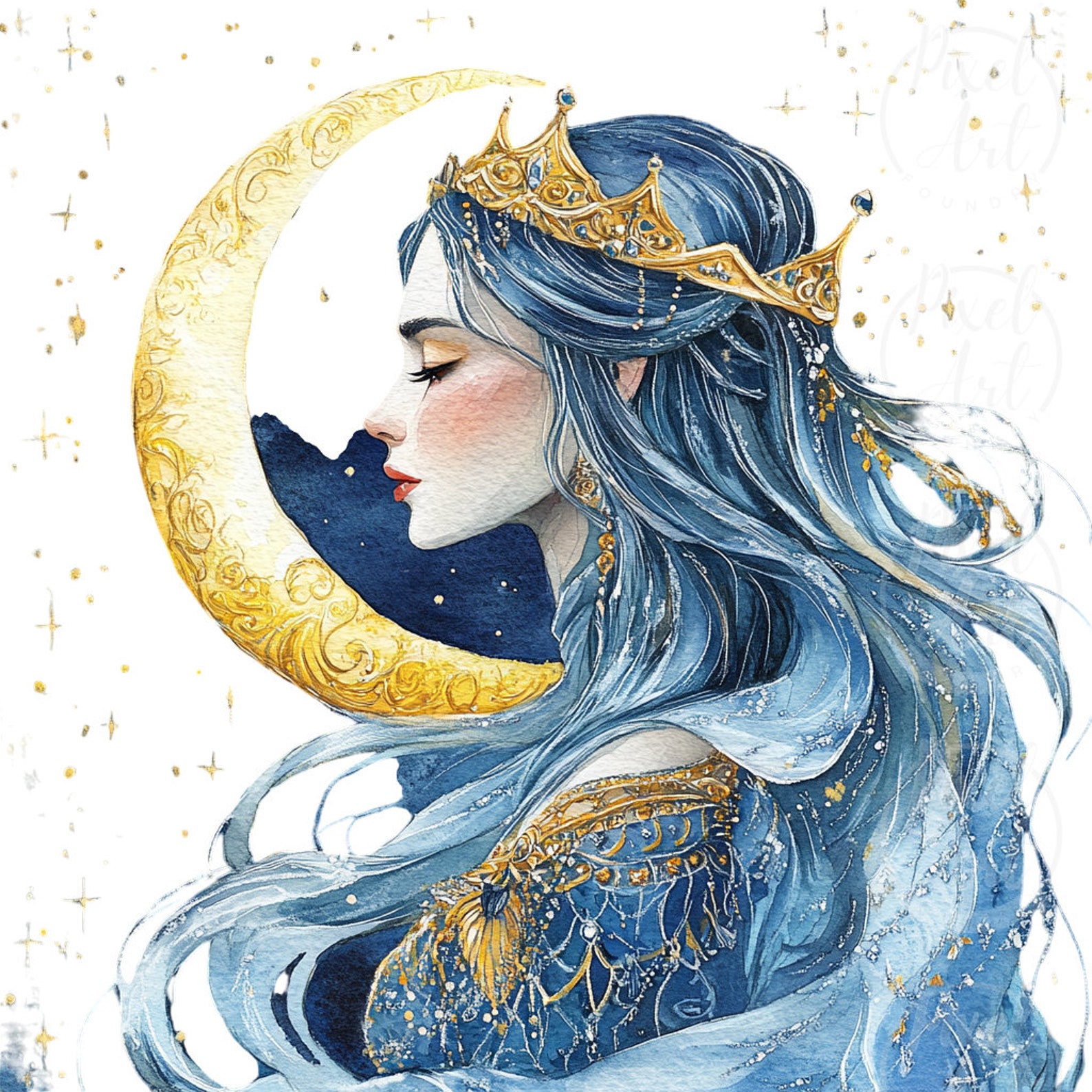 Moon Goddess Clipart: Celestial Lunar Phases Art (20 Pngs) - Etsy