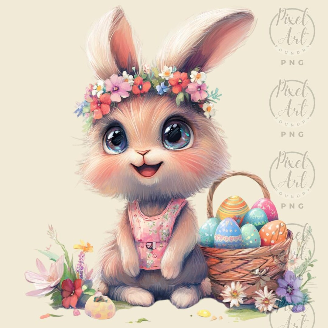 Whimsical Easter Egg Bunny Clipart Set Cute Easter Rabbit Digital Art ...