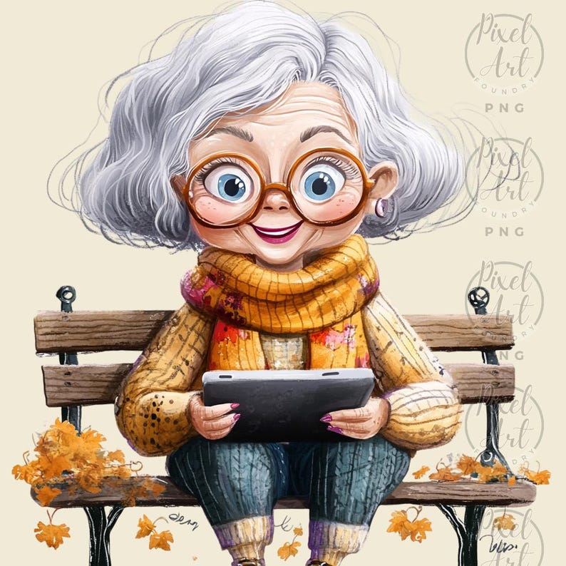 Tech-savvy Grandma Clipart: Modern Granny PNG Set - Etsy Australia