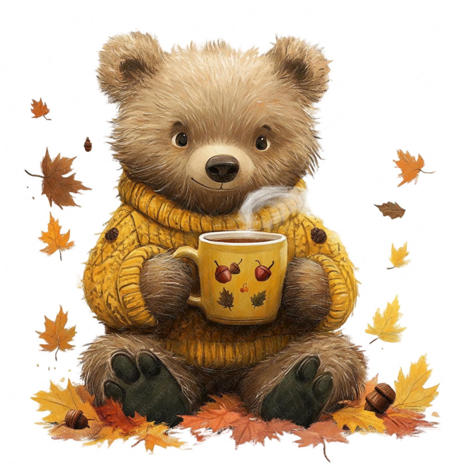 Fall Bear Clipart Set, 28 Pngs, Cozy Autumn Bear Illustrations for ...
