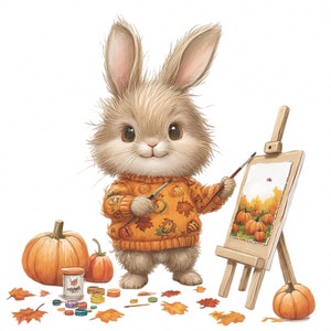 Fall Bunny Clipart Set 28 Pngs Cozy Sweaters & Autumn Leaves Cute ...