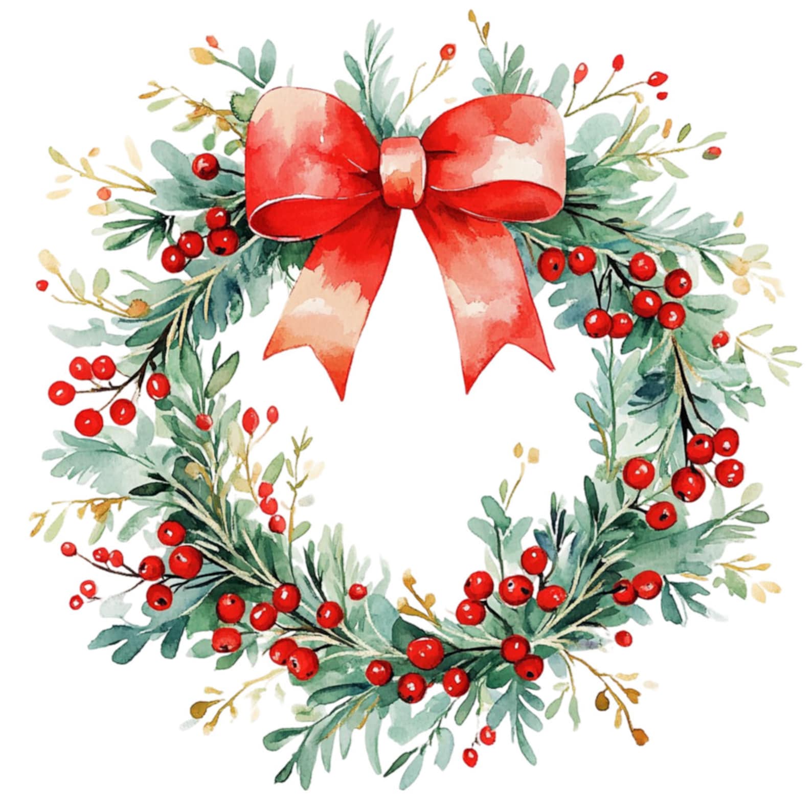 Christmas Wreath Clipart Set, 24 Pngs, Holiday Greenery and Red Bows ...