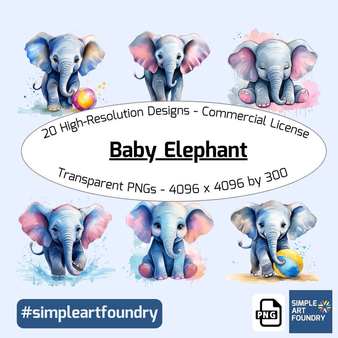 Watercolor Baby Elephant Clipart – Nursery Art, Scrapbooking (PNG) - Etsy