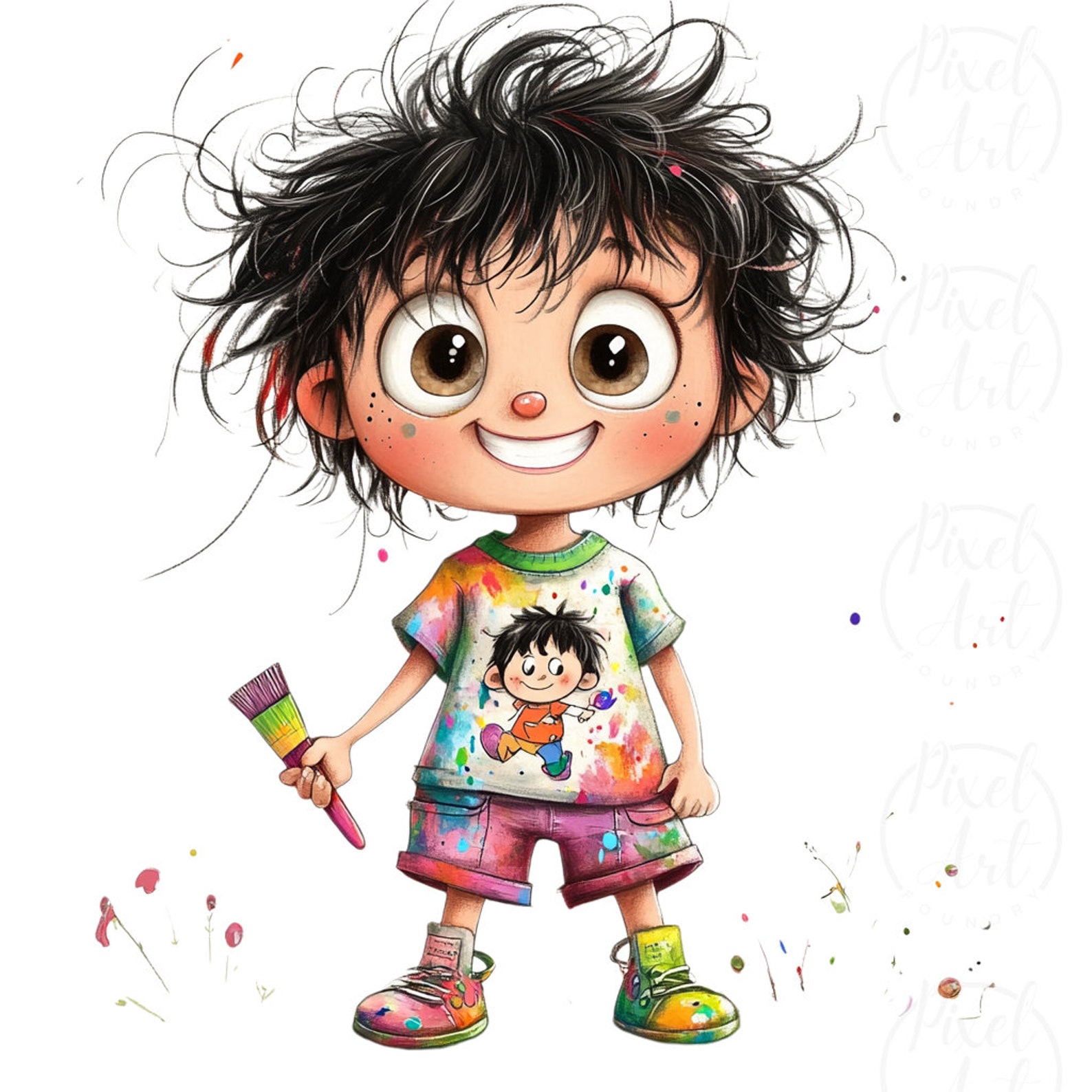 Frizzy-haired Boy Clipart: Playful Cartoon Kids (25 Pngs) - Etsy