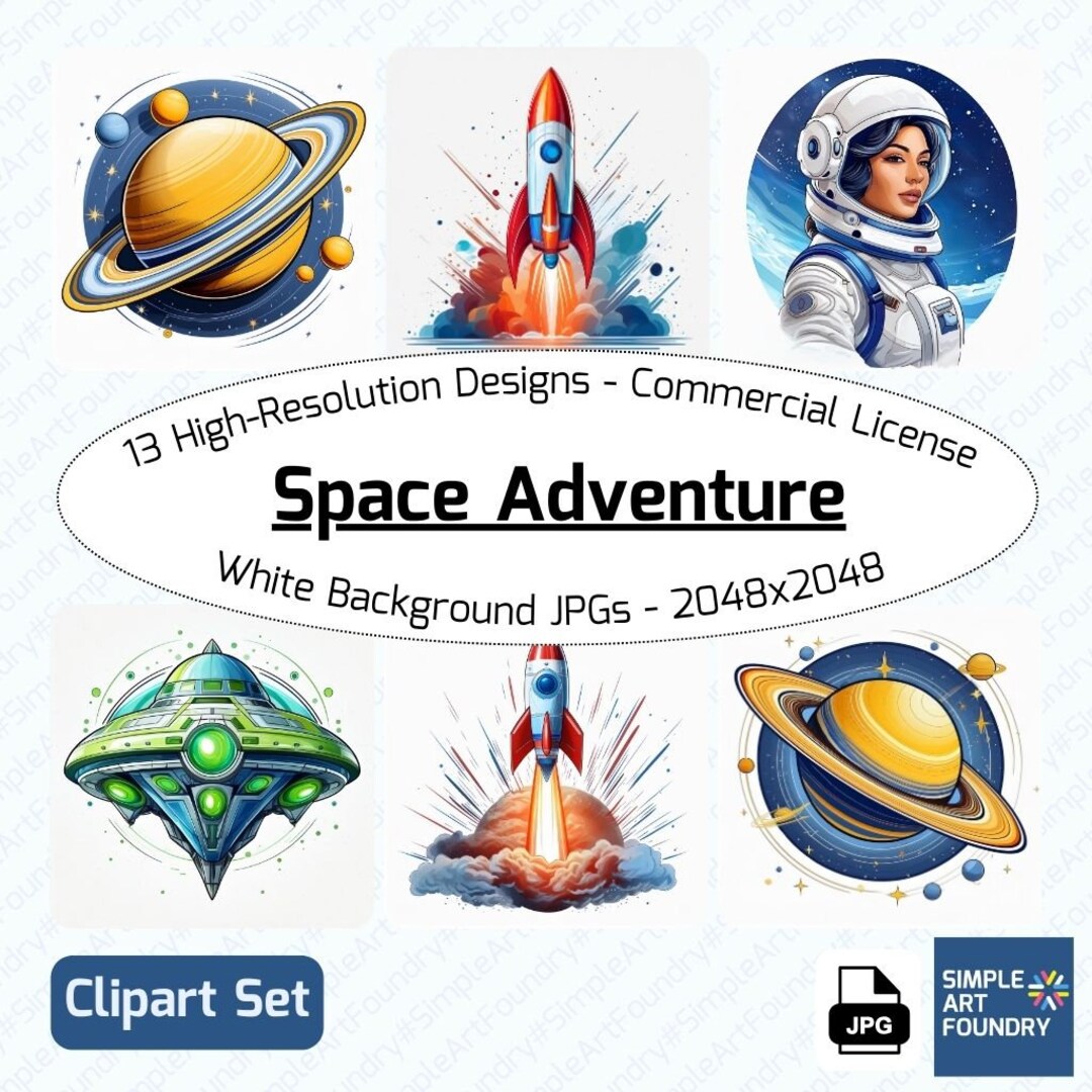 Space Adventure Clipart | 16 JPG | Retro Rockets & Astronauts for ...