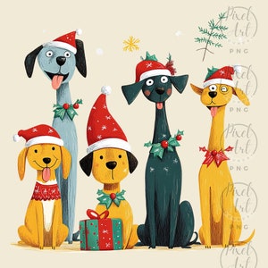 Christmas Dogs Clipart: Festive Holiday Hats, Scrapbooking (PNG) - Etsy