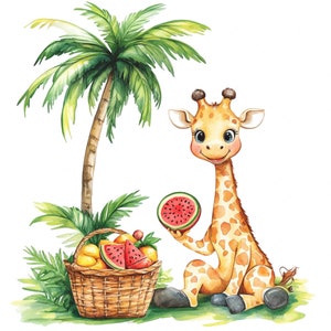 Tropical Giraffe Clipart Set, 21 Pngs, Cute Safari Animal Illustrations ...