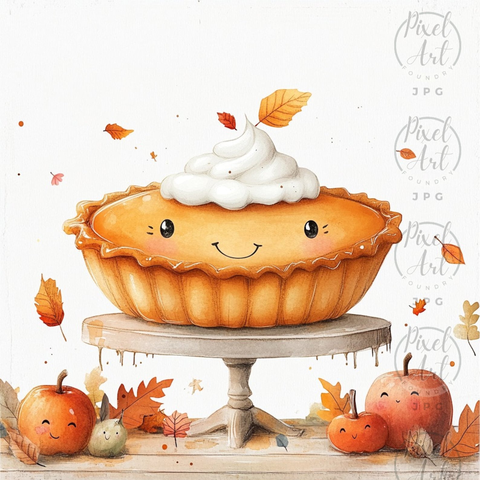 Pumpkin Pie Character Clipart Collection Cute Thanksgiving Pie Faces ...