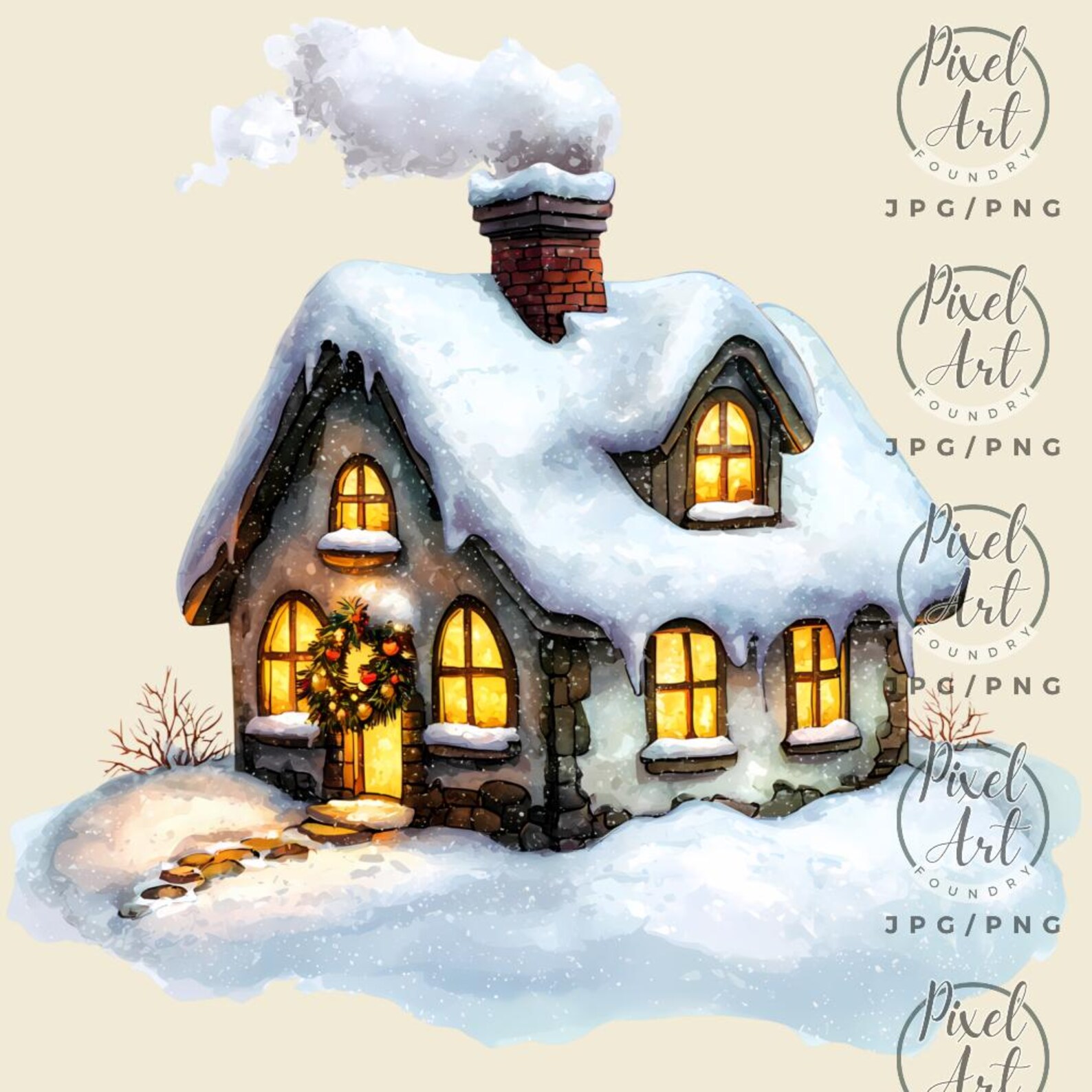 Festive Tiny Christmas Houses Clipart Cozy Winter Watercolor Home Decor ...