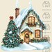 Festive Tiny Christmas Houses Clipart Cozy Winter Watercolor Home Decor ...